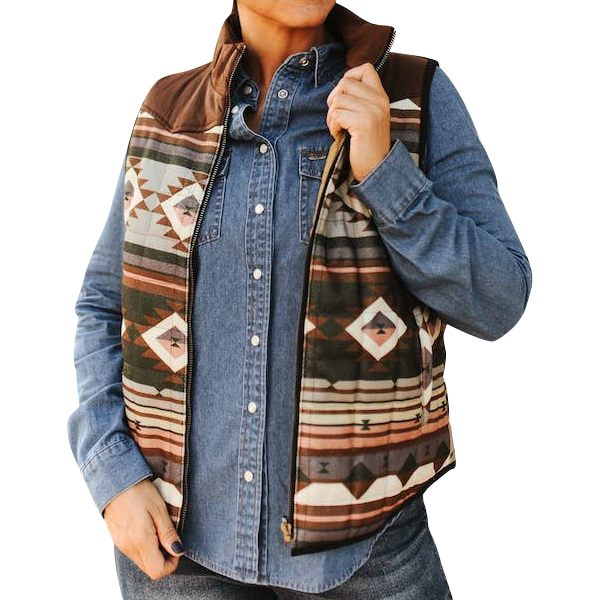 Women's Multi Aztec Quilted Reversible Yoke Vest Lucky & Blessed ...
